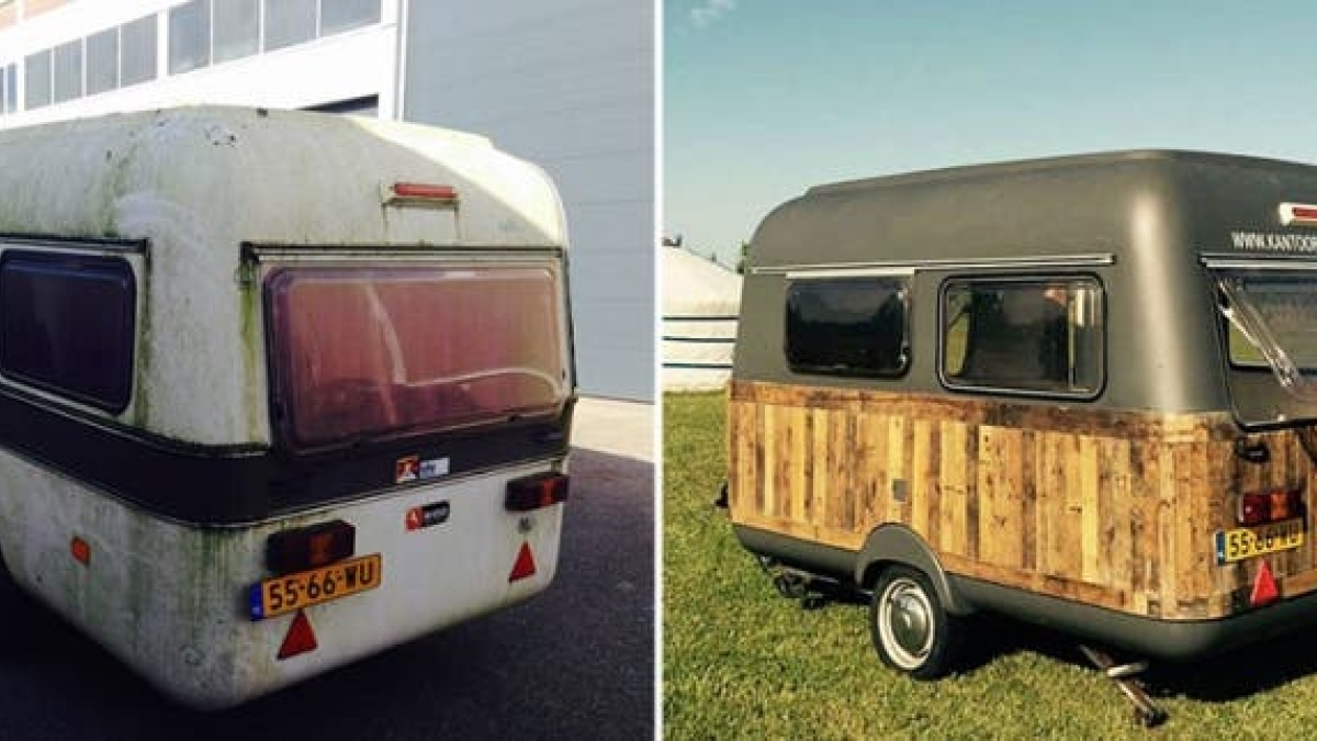 He transforms an old caravan into a mobile office