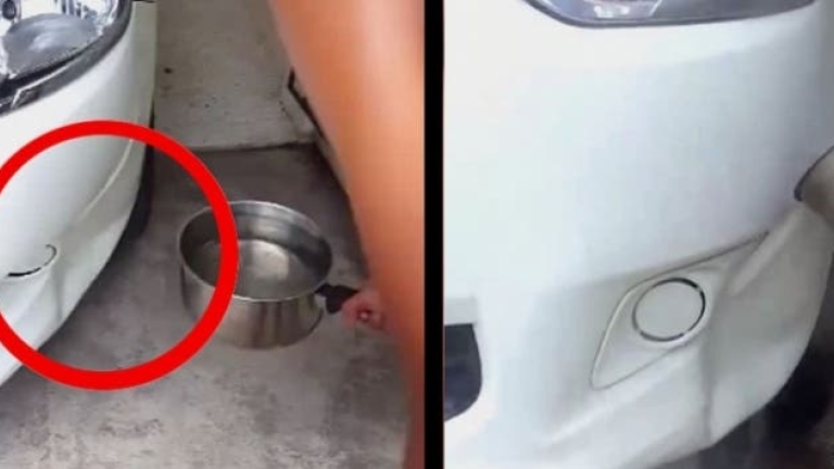 His brilliant trick to restore a dented bumper back to its original shape