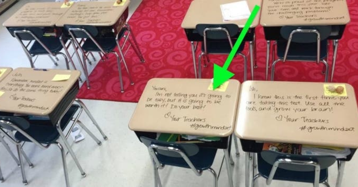 This teacher likes to scribble notes on all her students’ desks, just ...