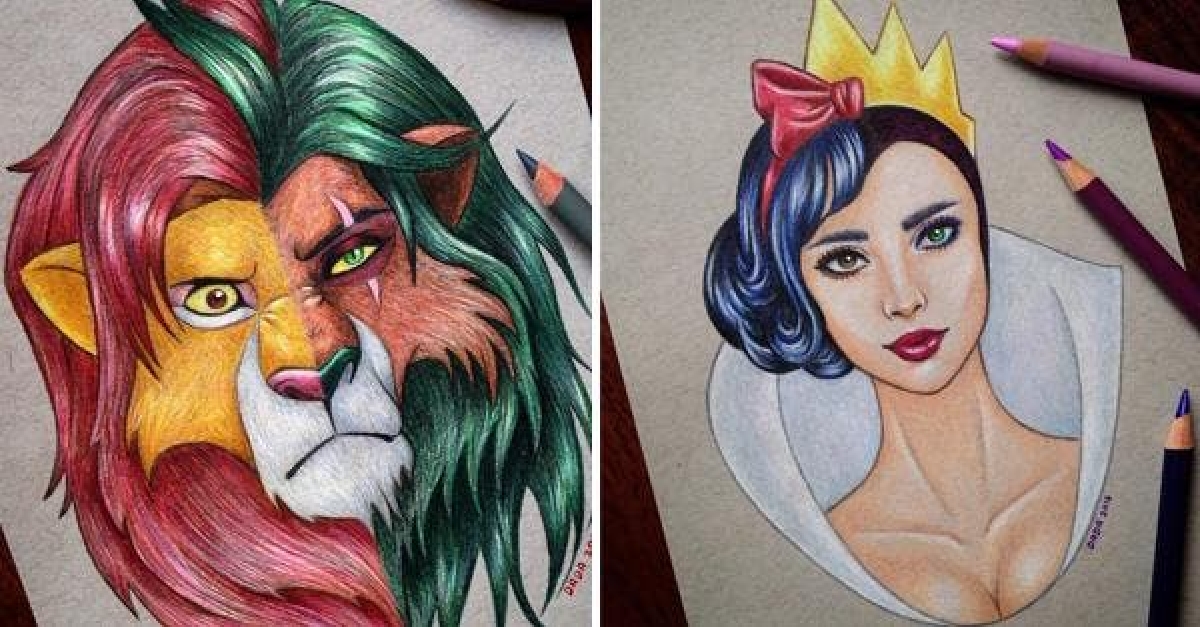 10 Disney portraits where the heroes and villains merge into one!