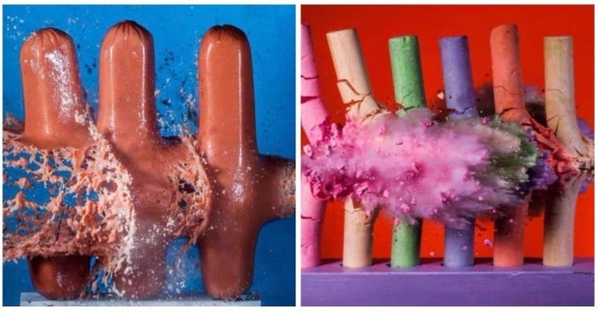 12 photos of everyday objects at the moment of impact by a bullet