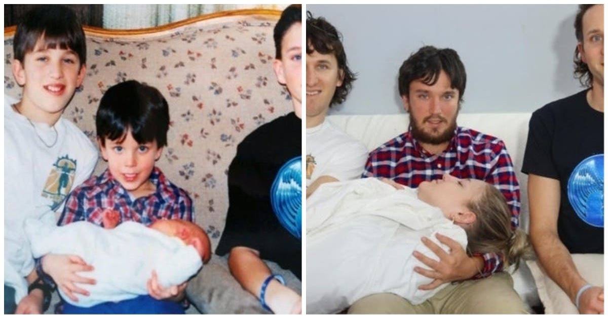 20 people who recreated their childhood photos